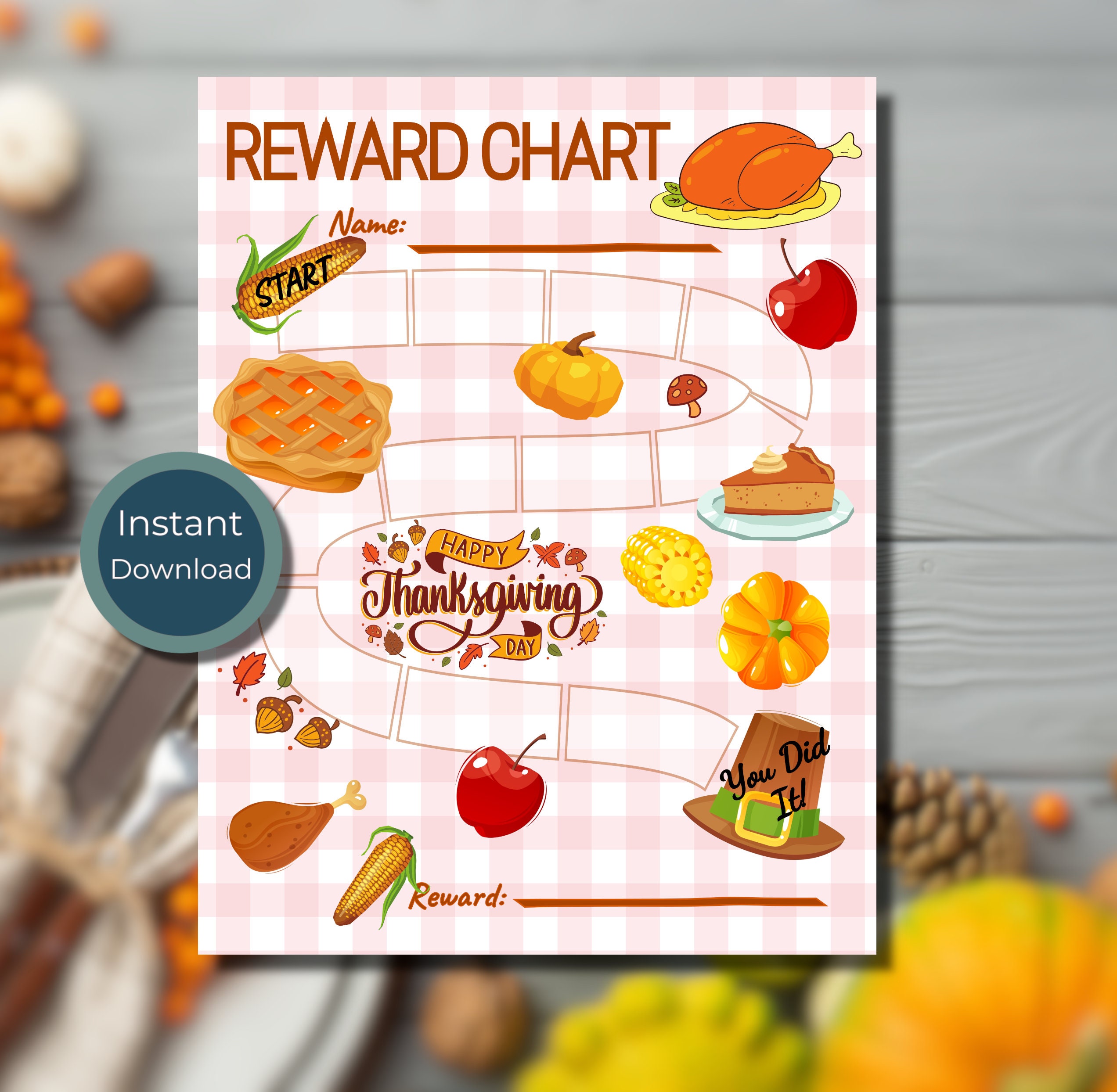 Thanksgiving Reward Chart, Kids Girl Boy Tracker Chore Chart ...