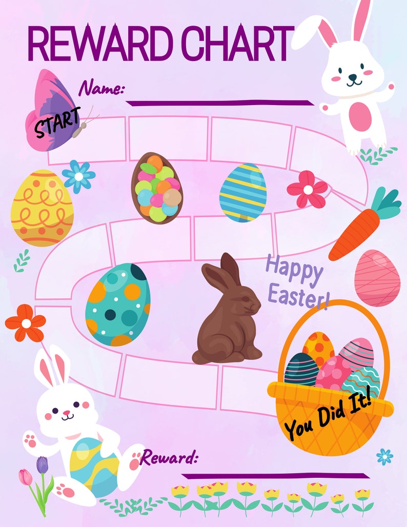 Easter Reward Chart Kids Tracker Chore Chart Encouragement Potty Bunny ...