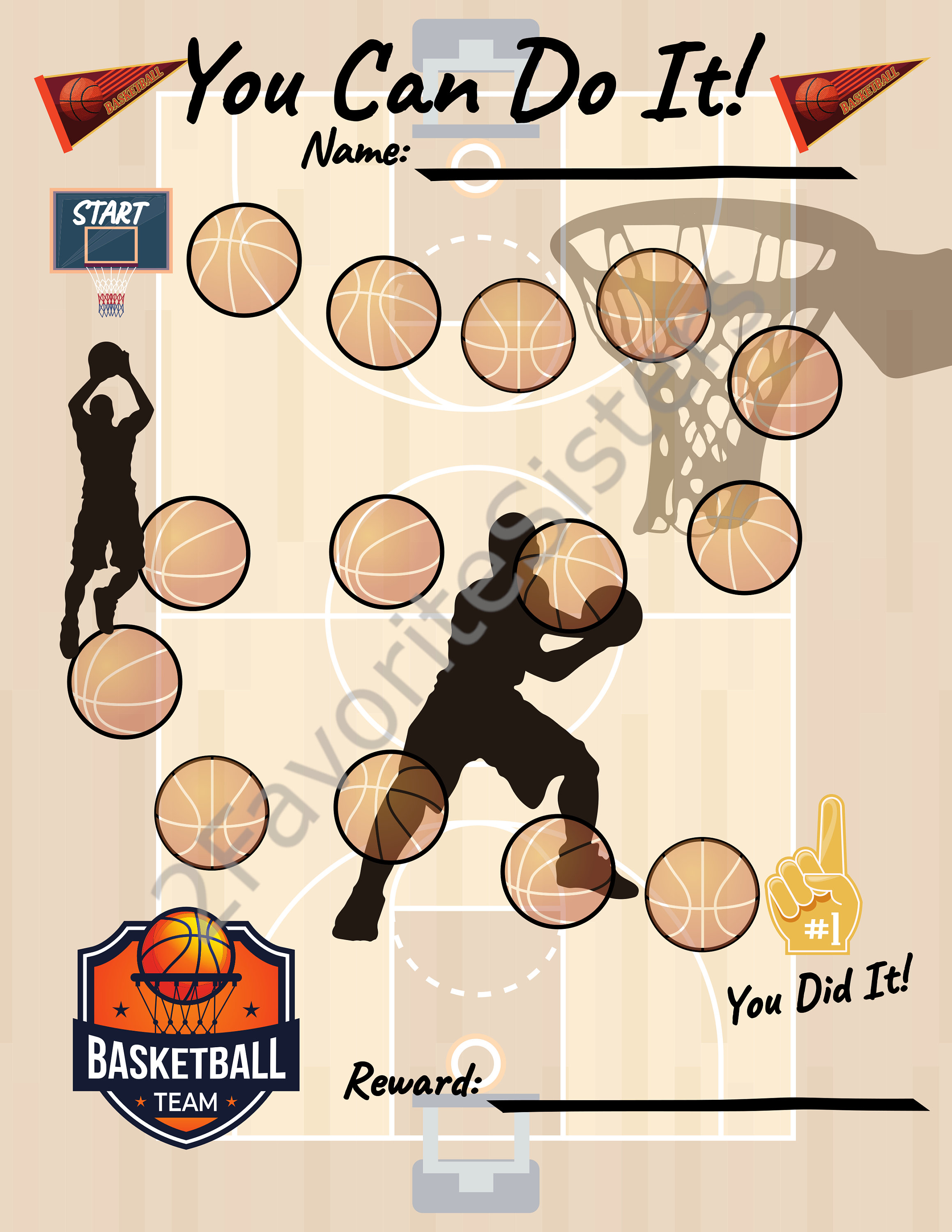 Basketball Reward Chart Score B-ball Kids Boy Girl Tracker Chore ...