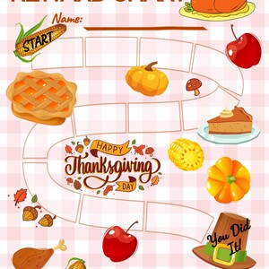 Thanksgiving Reward Chart, Kids Girl Boy Tracker Chore Chart ...