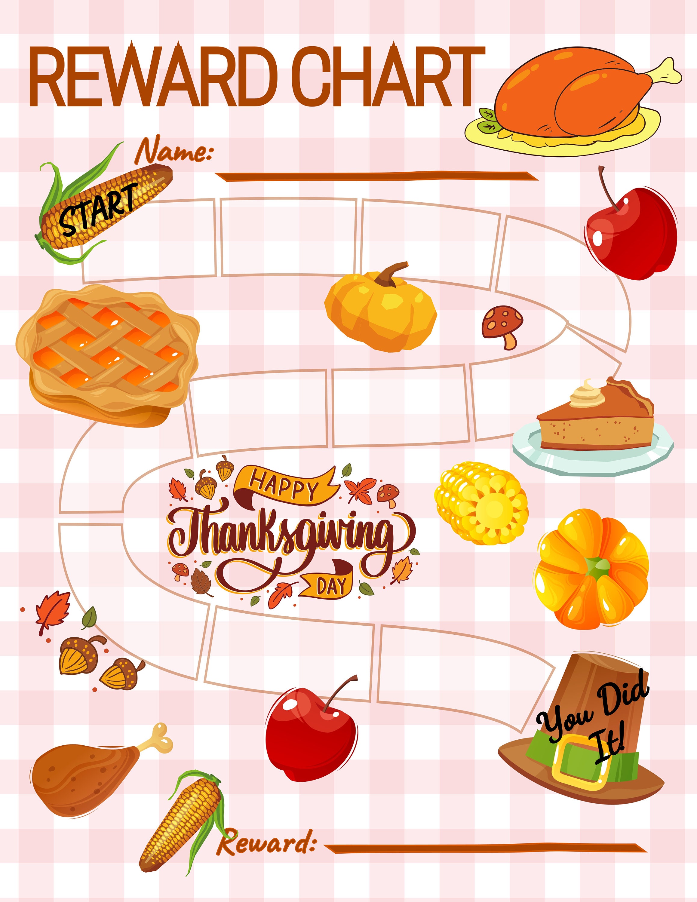 Thanksgiving Reward Chart, Kids Girl Boy Tracker Chore Chart ...