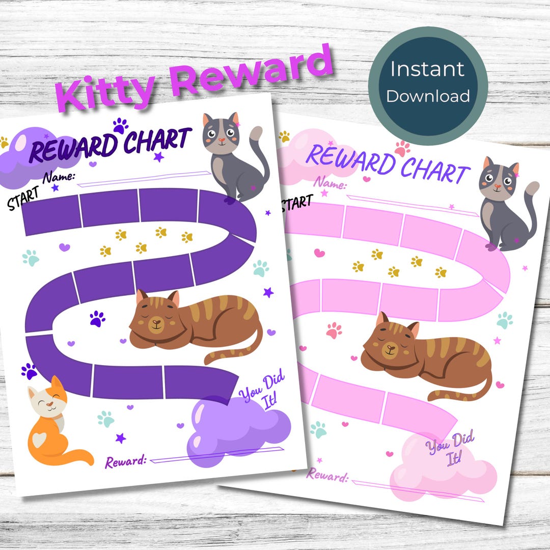 Kitten Reward Chart Kids Boy Girl Tracker Chores Encouragement Potty ...