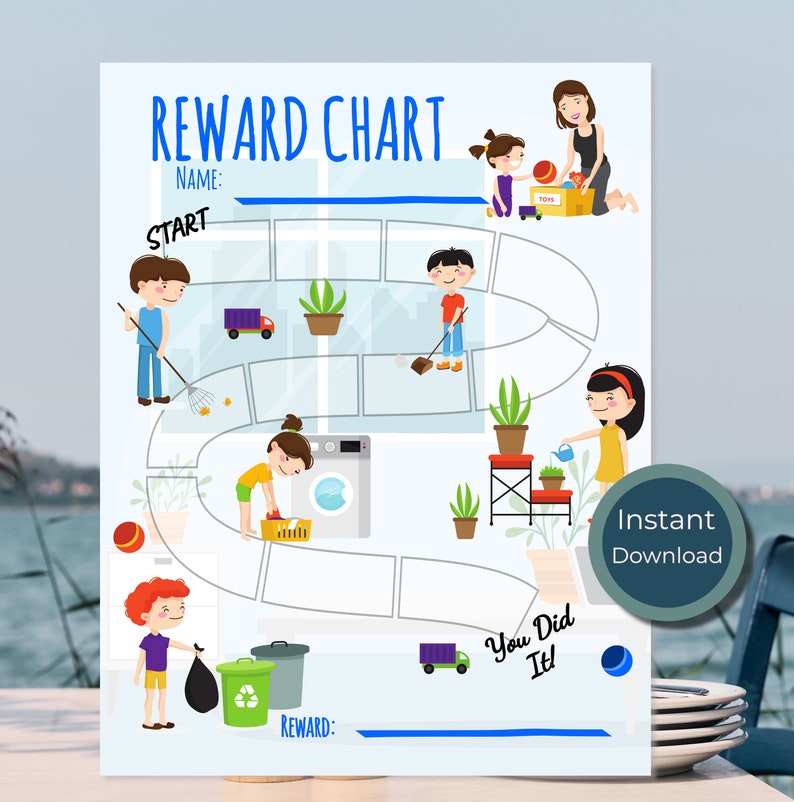 Moms Helper Reward Chart Kids Girl Boy Tracker Chores Chart ...
