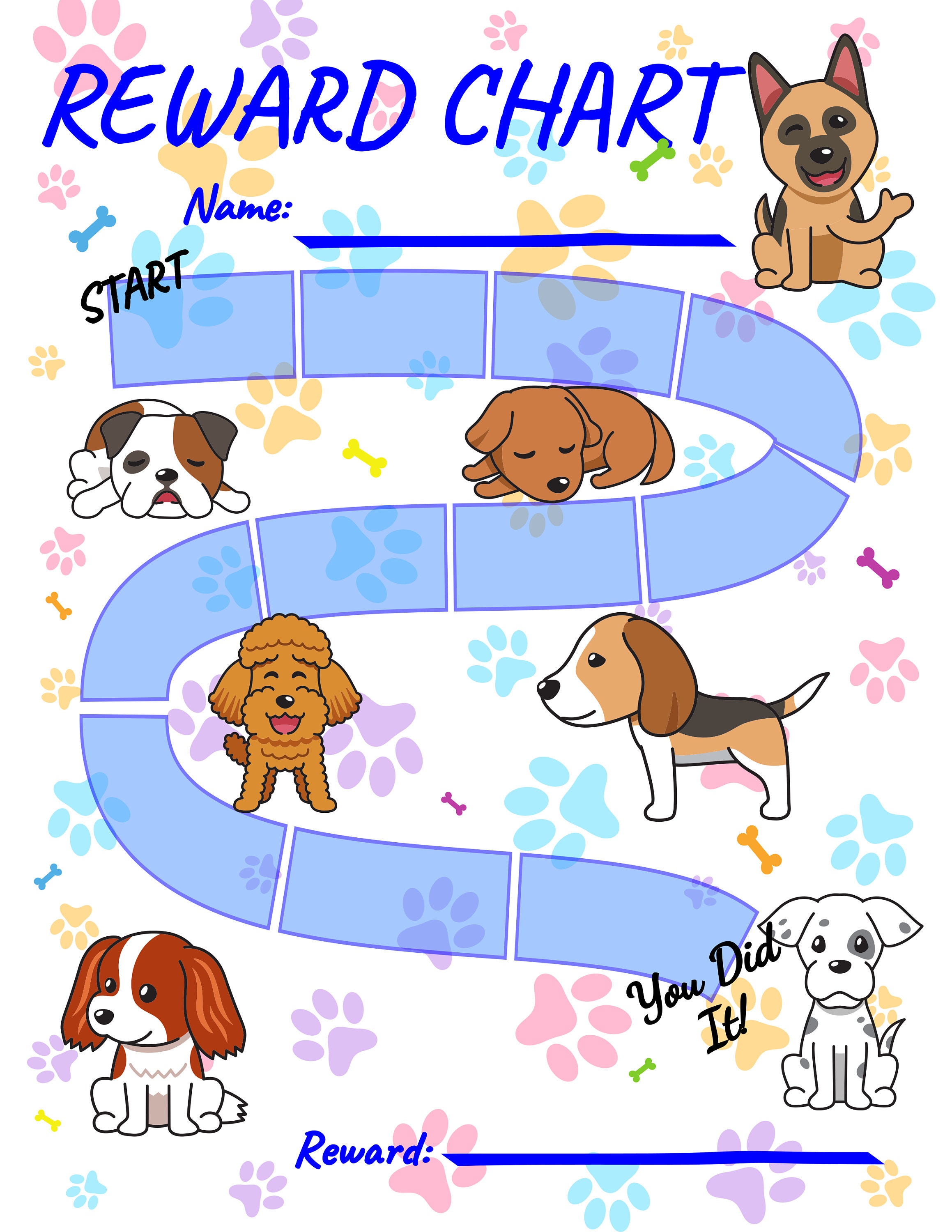 Puppy Reward Chart Tracker Toddler Kids Girl Boy Chore Encouragement ...