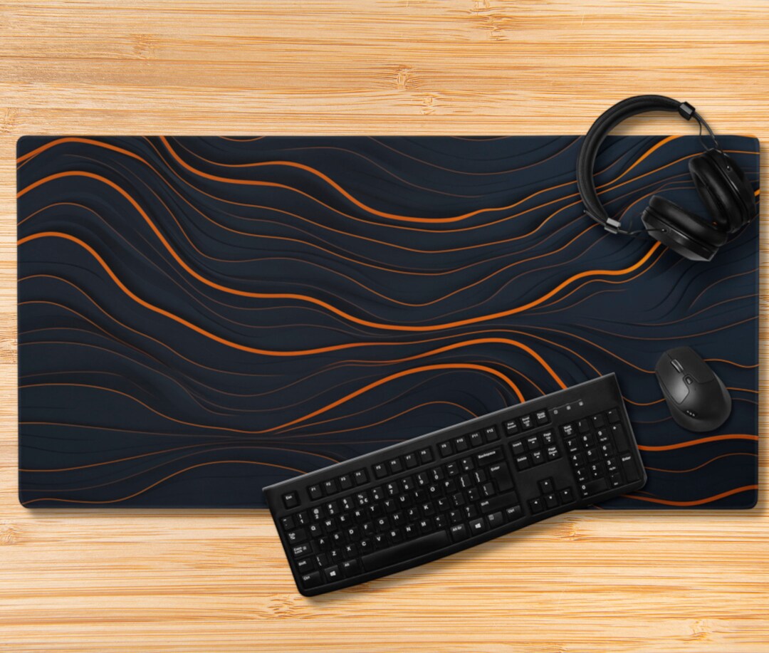 Topographical Desk Mat Blue Orange Lines Gift for Dad Mom, Map ...