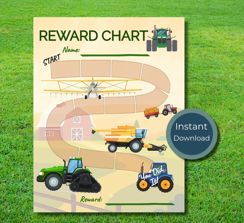 Tractor Reward Chart Kids Boy Girl Tracker Chores Encouragement Potty ...