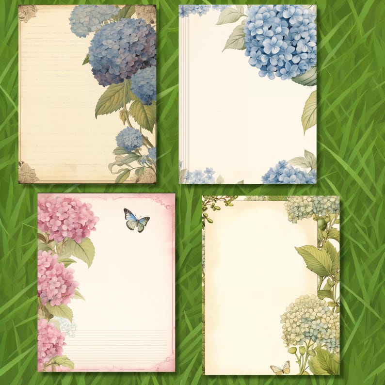 Hydrangeas Border Junk Journal Pages Blank Scrapbook Paper Printable ...
