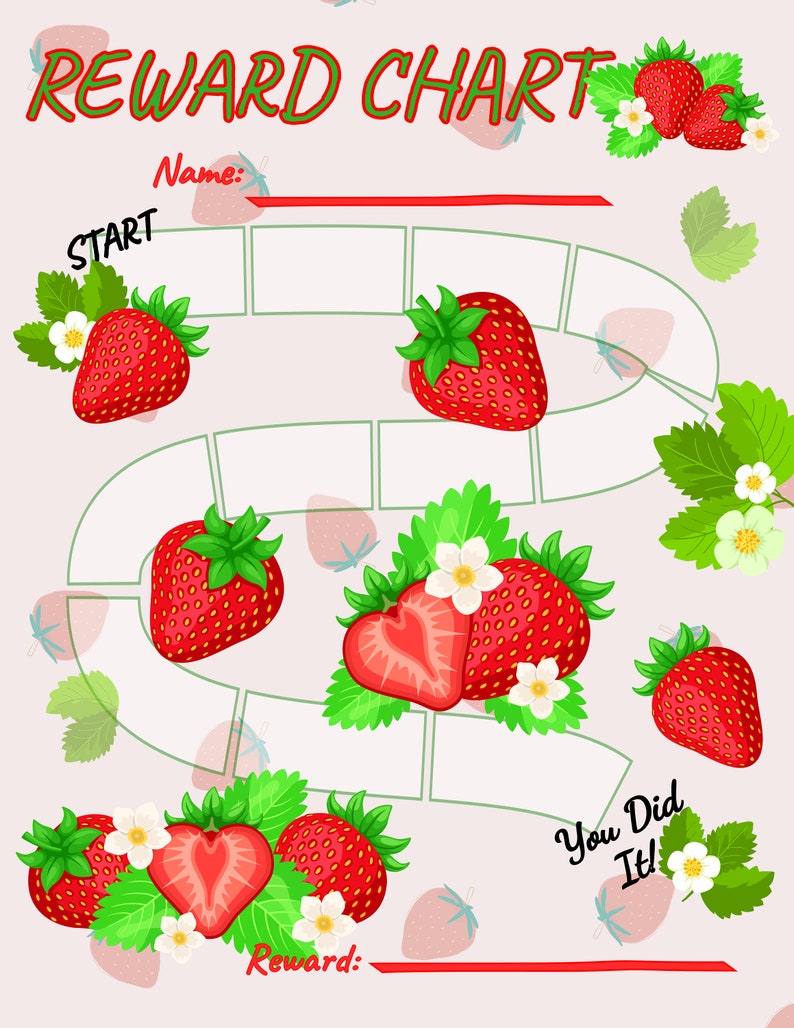 Strawberry Reward Chart Kids Girl Boy Tracker Chore Potty Instant ...