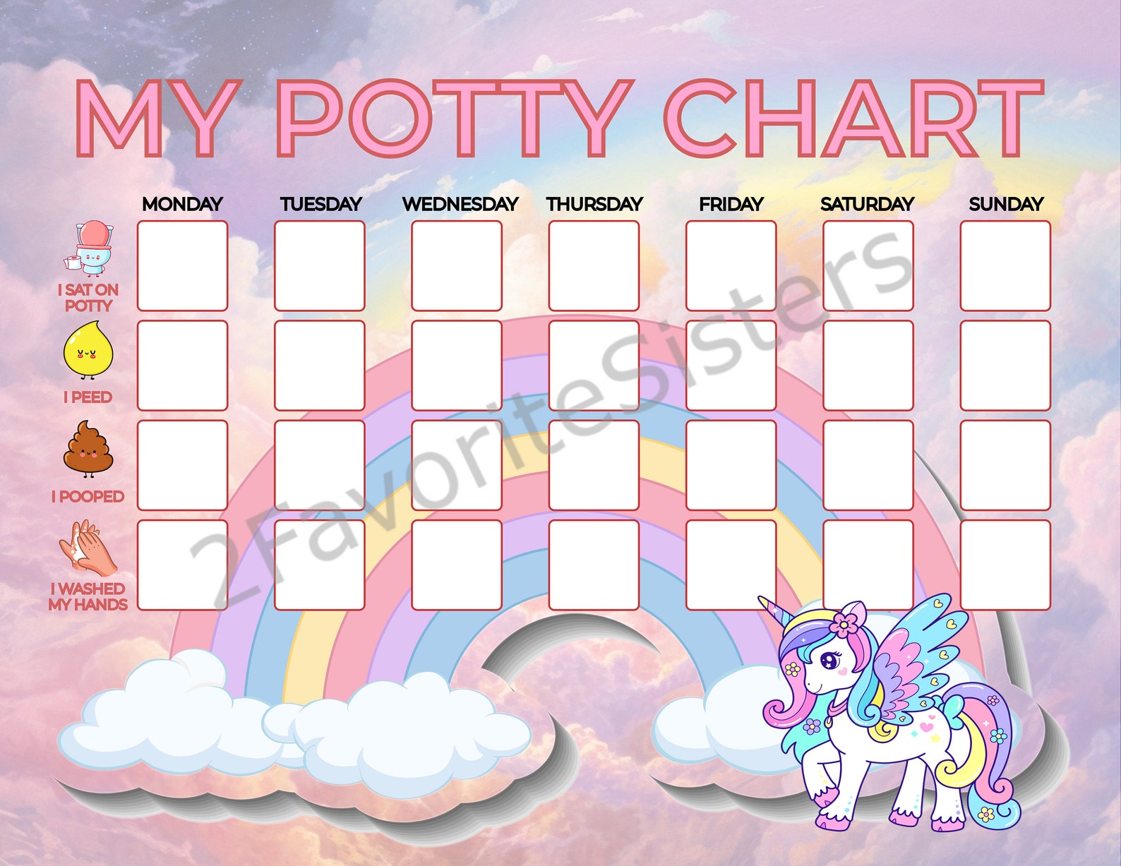 Unicorn Potty Training Chart Printable Girl Cute Fun Colors Download ...