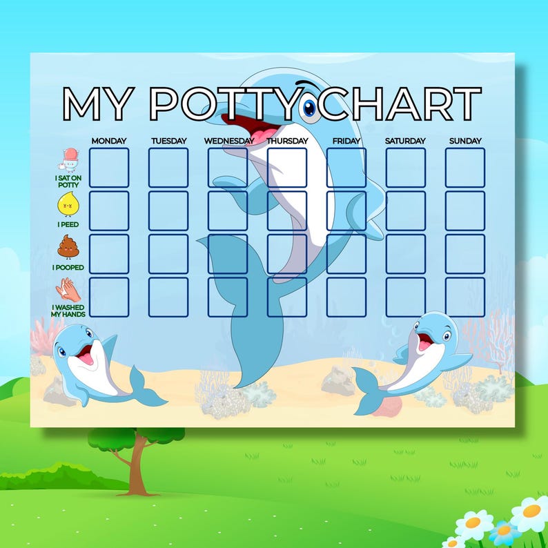 Dolphin Potty Training Chart Printable Cute Fun Colors Instant Download ...
