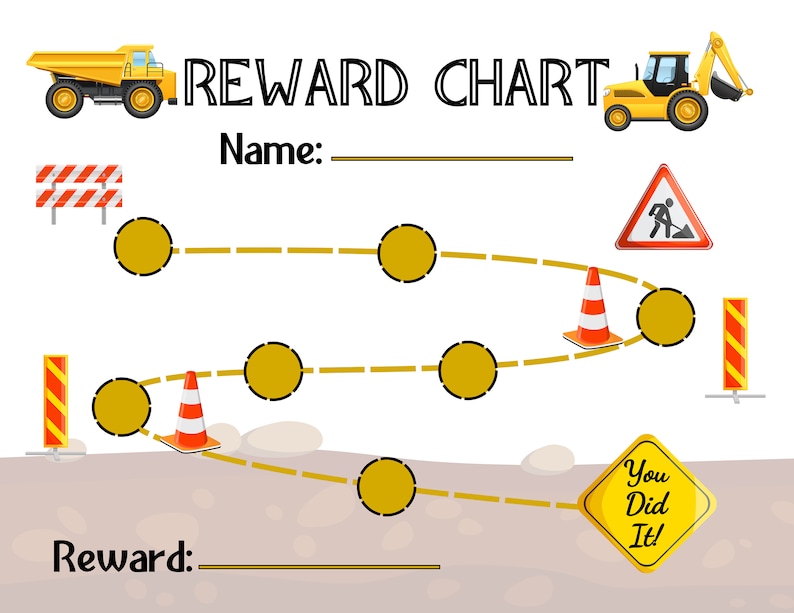 Construction Reward Chart Responsibility Chart Chore Kids Boy Girl ...
