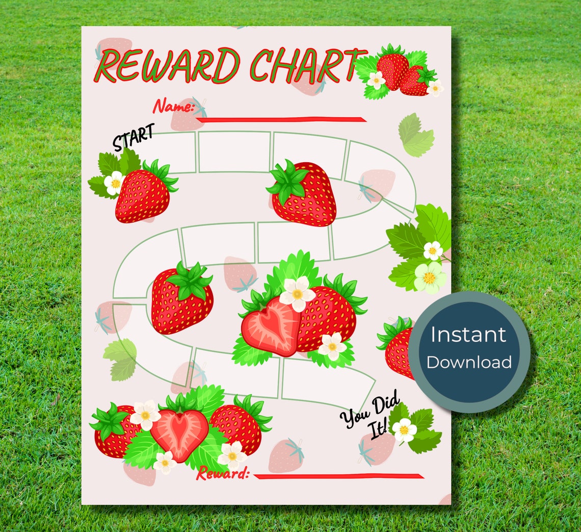 Strawberry Reward Chart Kids Girl Boy Tracker Chore Potty Download ...