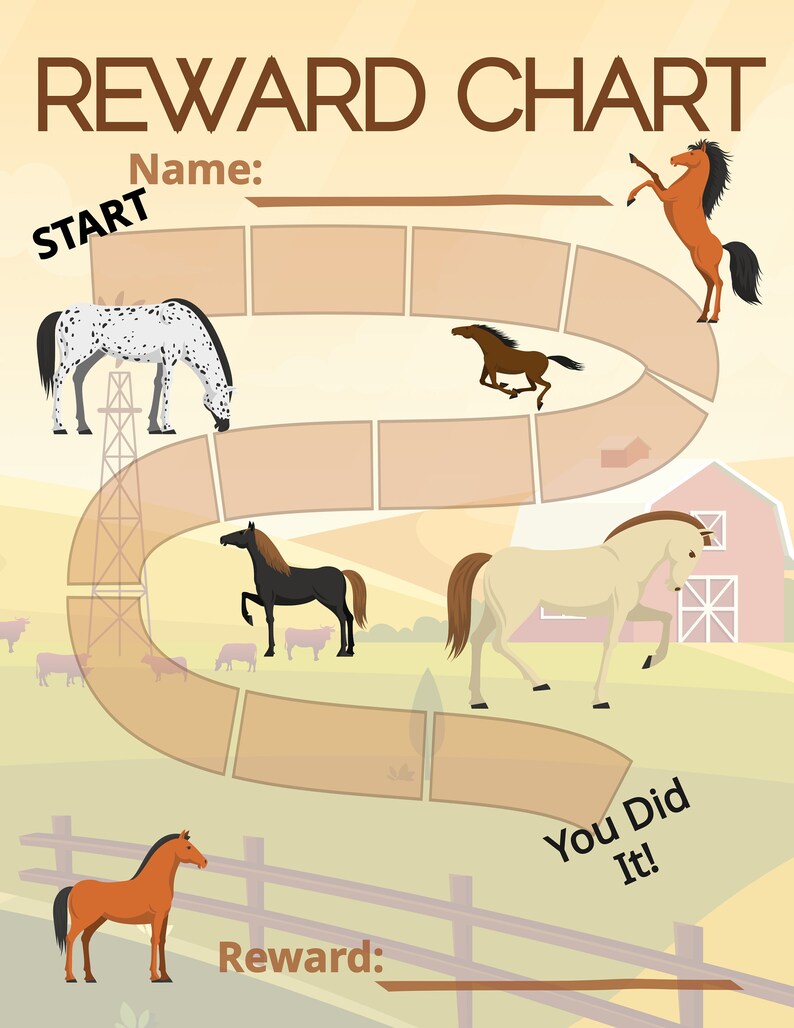 Horse Reward Chart Kids Girl Tracker Chores Encouragement Potty Fun ...