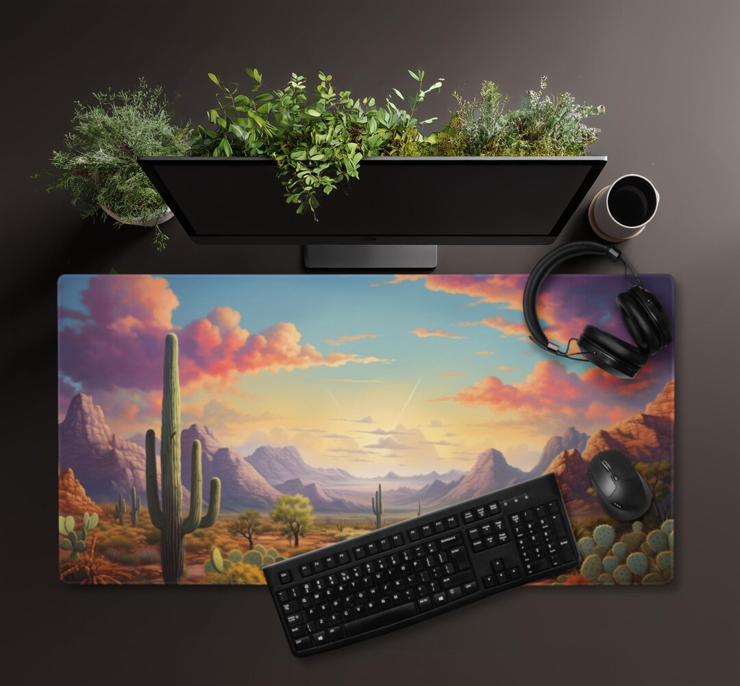 Southwest Desert Landscape Desk Mat, Cactus & Mountains - Etsy