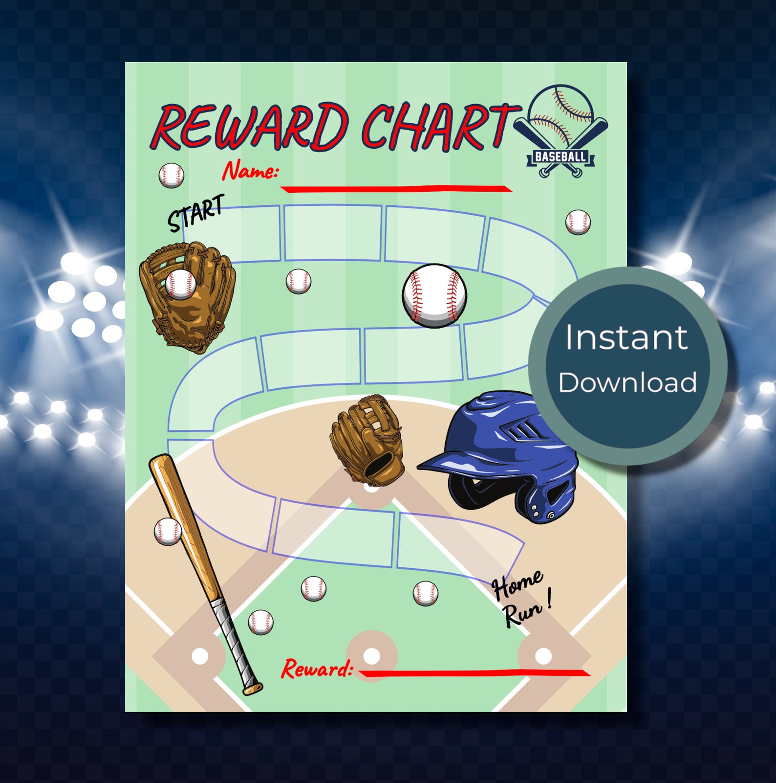 Baseball Reward Chart B-ball Reward Chart Kids Boy Girl Tracker Chore ...