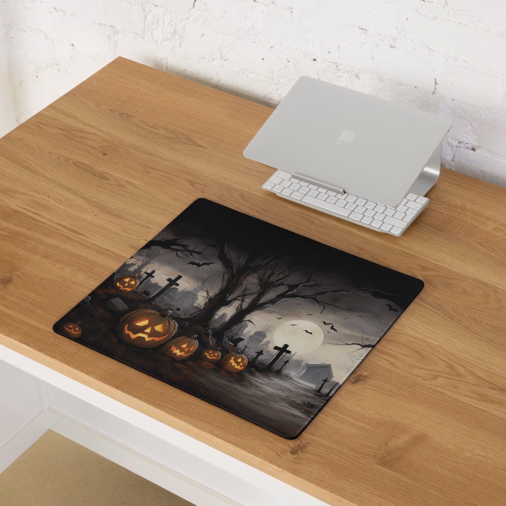Halloween Desk Mat, Spooky Graveyard Mousepad, Jack-o-lantern Keyboard ...