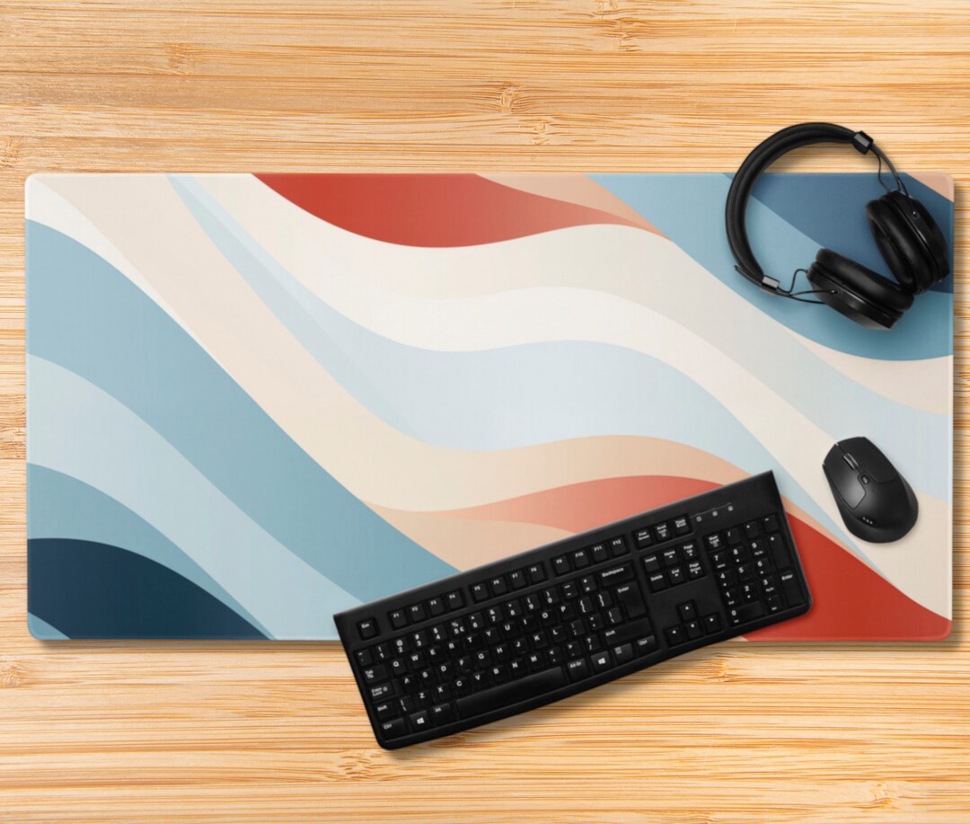 Retro Wavy Stripes Desk Mat Mousepad, Desk Protect, Desk Pad Mat Mouse ...