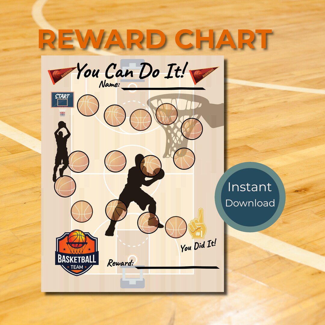 Basketball Reward Chart Score B-ball Kids Boy Girl Tracker Chores ...