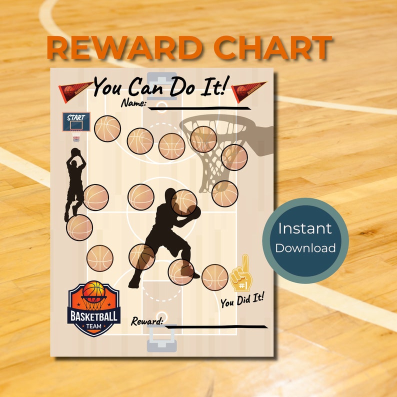 Basketball Reward Chart Score B-ball Kids Boy Girl Tracker Chores ...