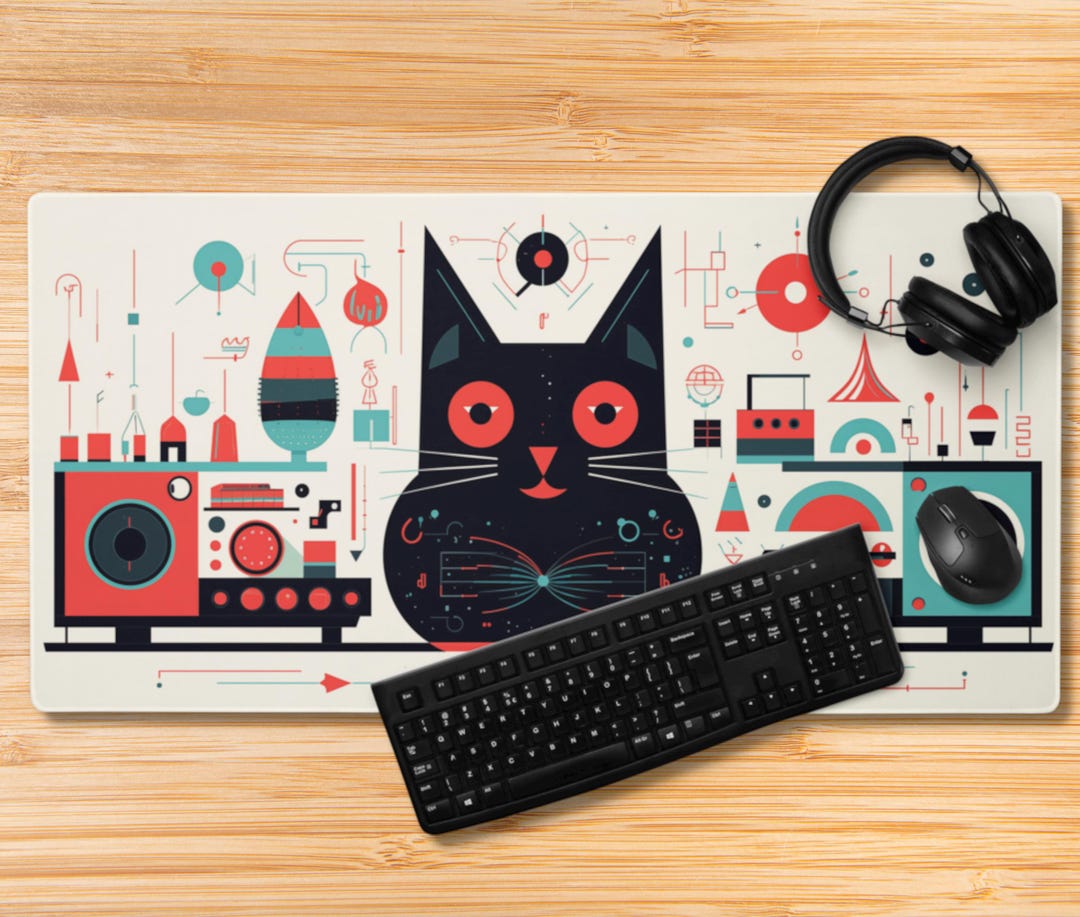 Atomic Cat Design Desk Mat Mid Century 1940s Circles Gamer Mouse Pad ...