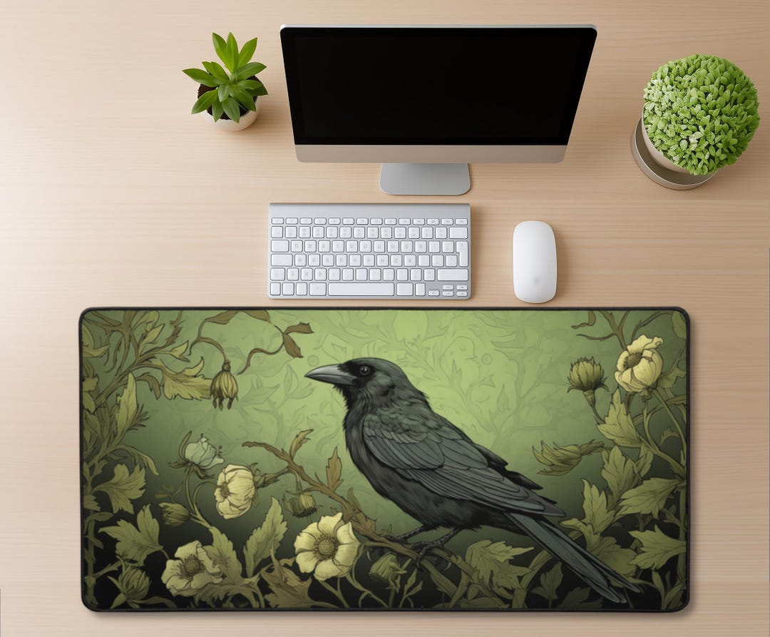 Medieval Floral Crow Mousepad Desk Protector Pad Mat Mouse Gift Witch ...