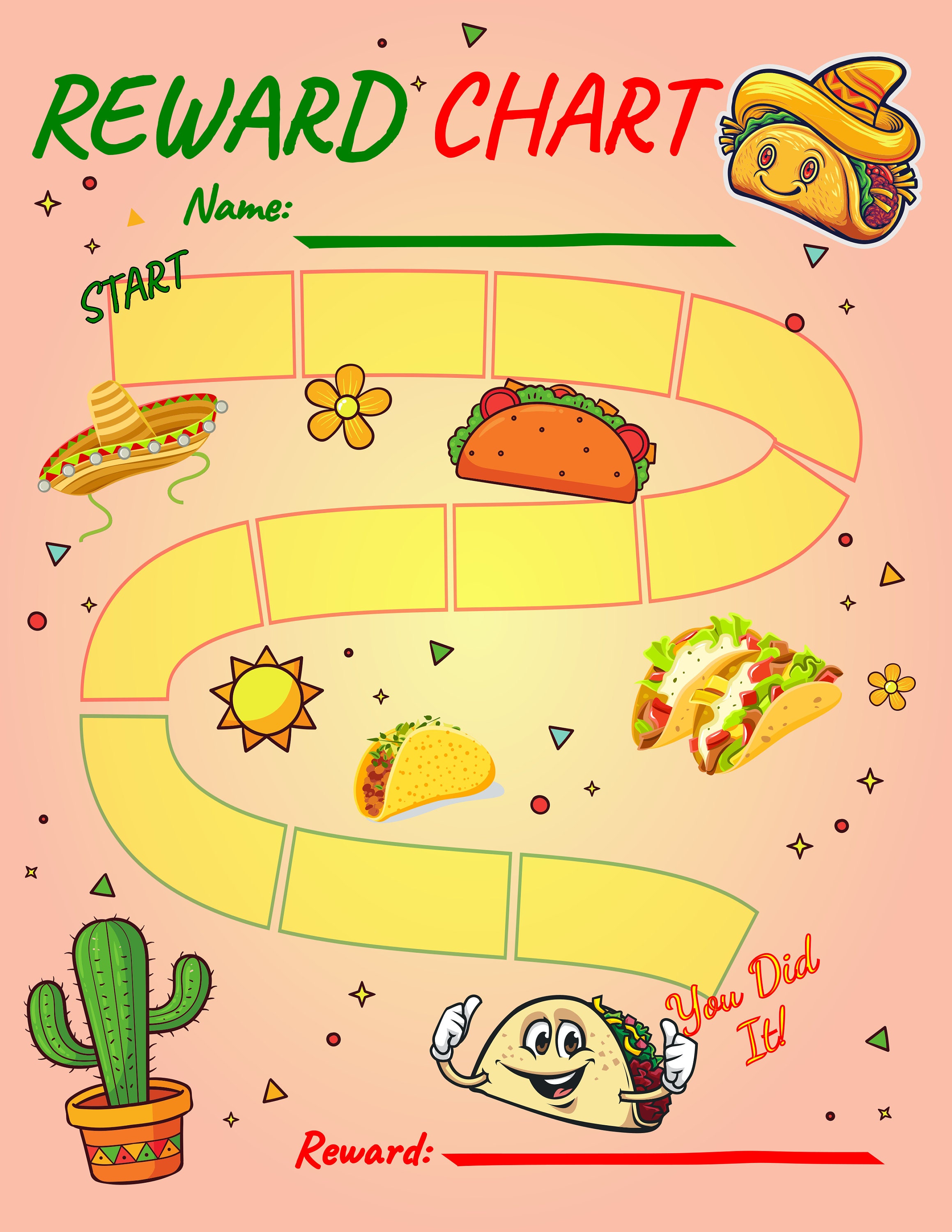 Taco Reward Chart Kids Boy Girl Tracker Chores Potty Fun Food Lover ...