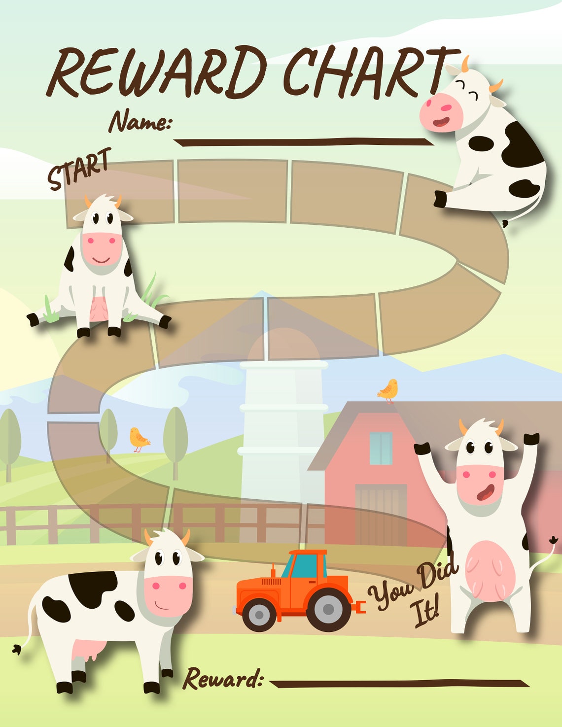 Cow Reward Chart Tracker Toddler Kids Girl Tracker Chores Encouragement ...