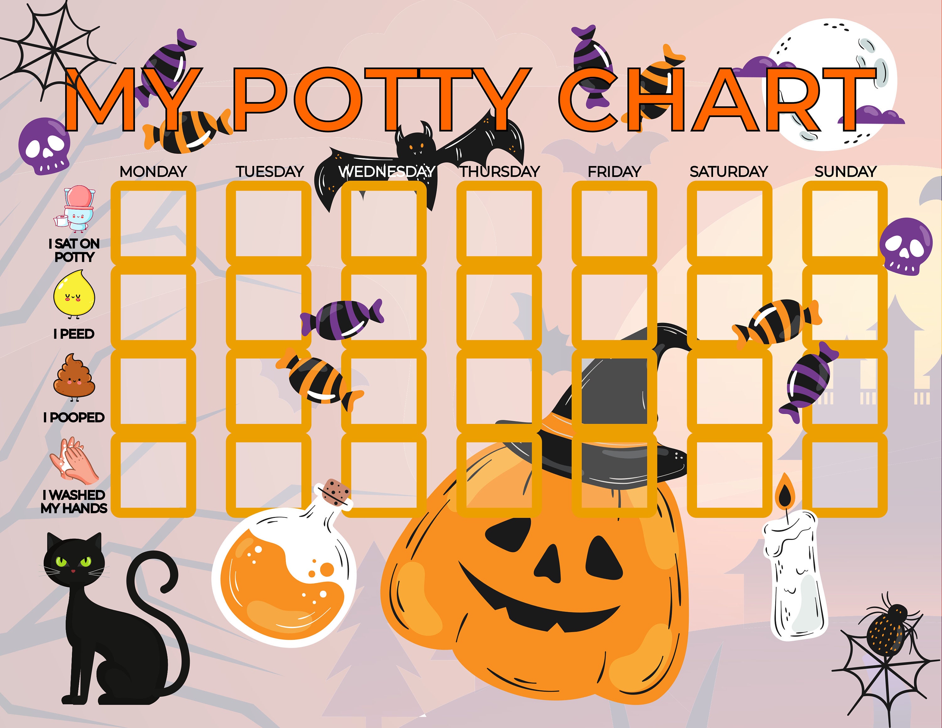 Halloween Potty Training Chart Printable Cute Fun Colors Pee Download ...