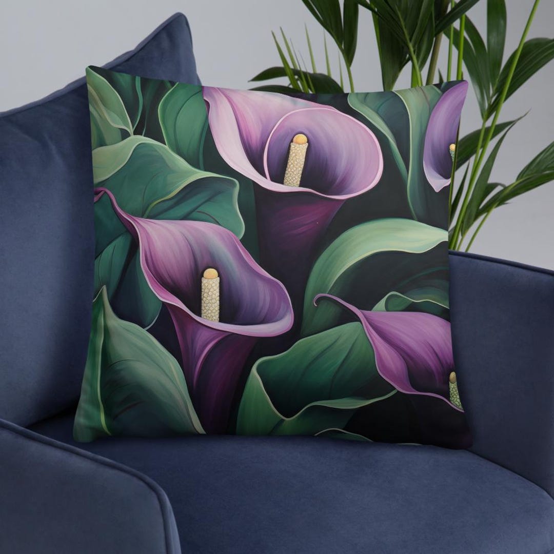 Calla Lily Purple Flower Monstera Leaves Leaf Green Pillow 3 Sizes ...