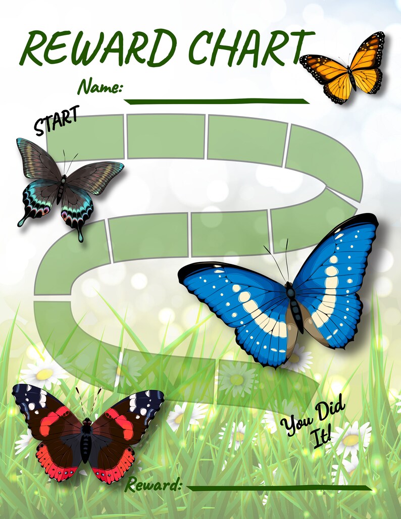 Butterfly Reward Chart Kids Girl Tracker Chores Encouragement Potty Fun ...