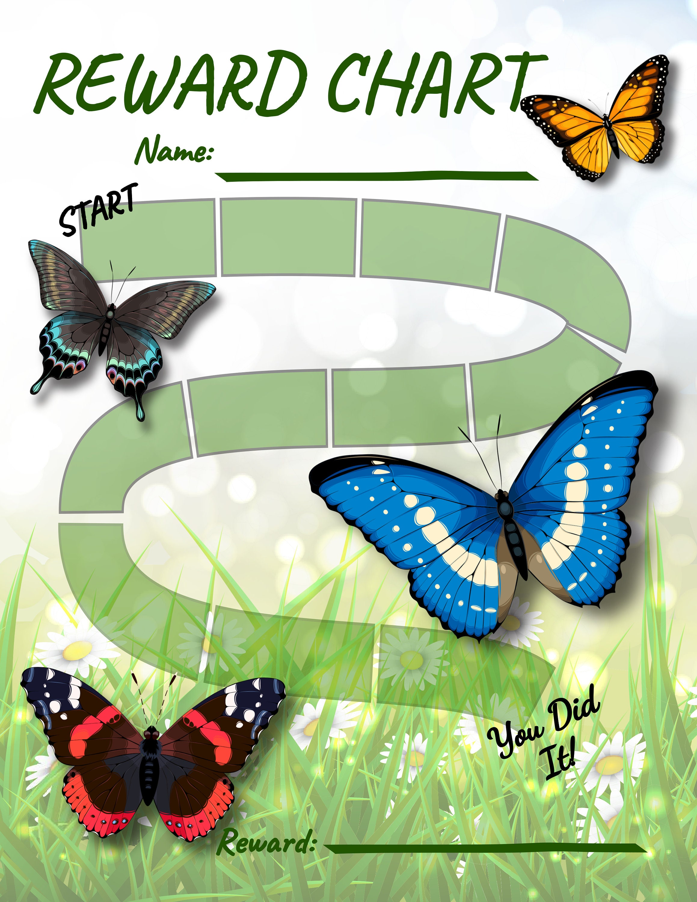 Butterfly Reward Chart Kids Girl Tracker Chores Encouragement Potty Fun ...