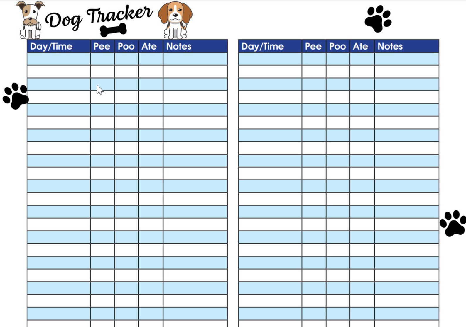 Dog Puppy Tracker Printable | Daily Care Log (PDF) Multi-pack Pee Poo ...