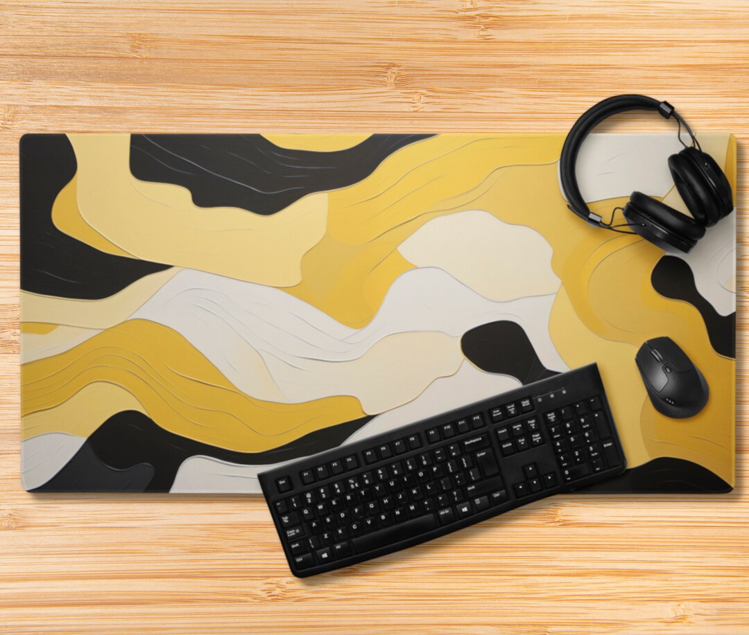 Topographical Desk Mat Yellow Black White Lines Gift for Dad Mom Map ...