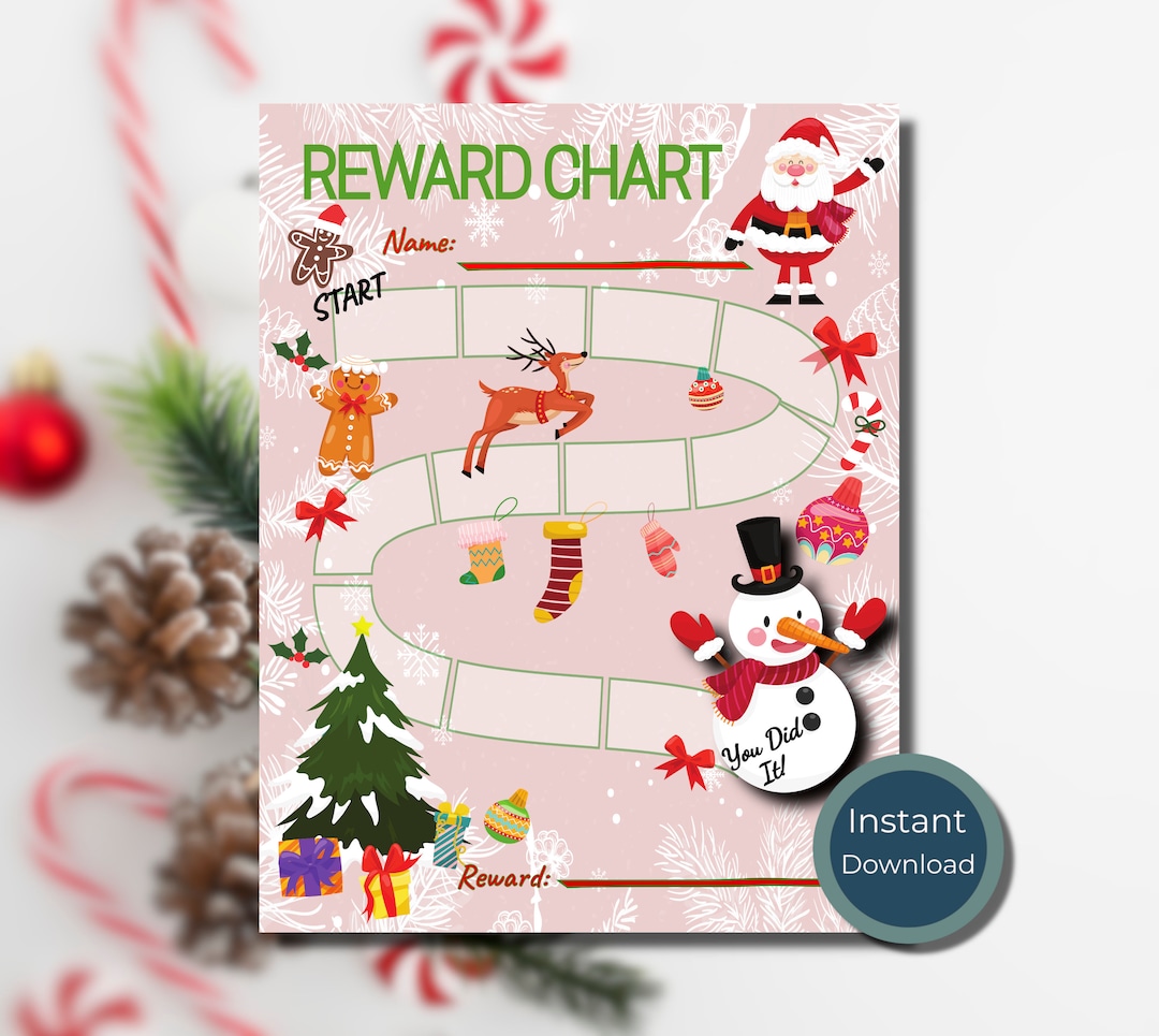 Christmas Reward Chart Kids Girl Boy Tracker Chore Encouragement Potty ...