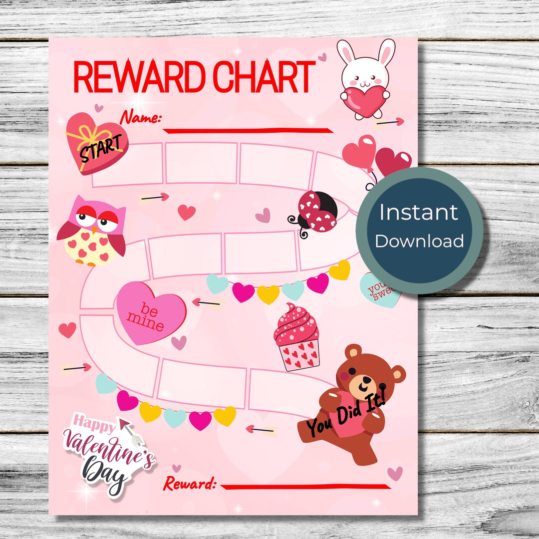 Valentines Reward Chart Kids Tracker Chore Chart Encouragement Potty ...