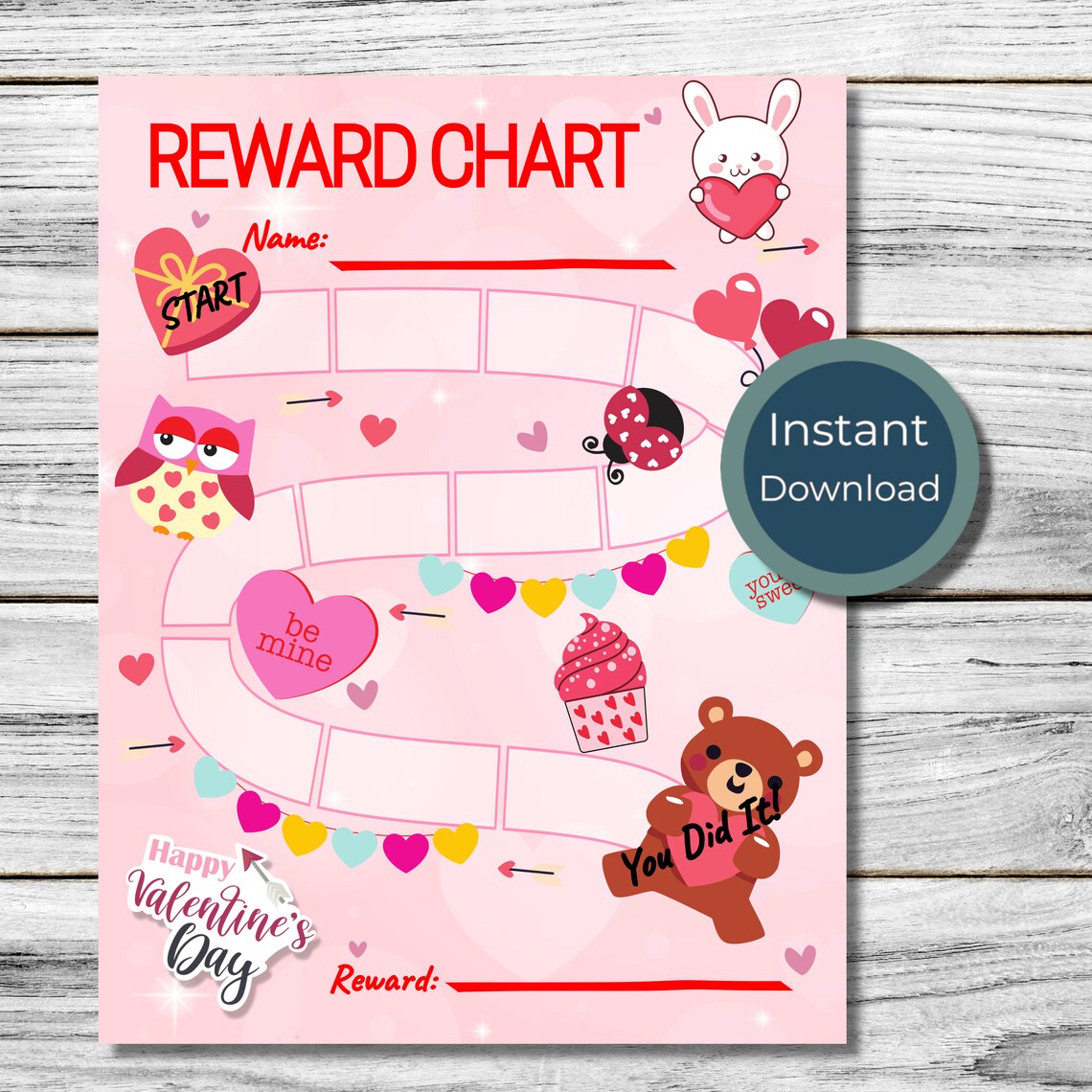 Valentines Reward Chart, Kids, Tracker, Chore Chart, Encouragement ...