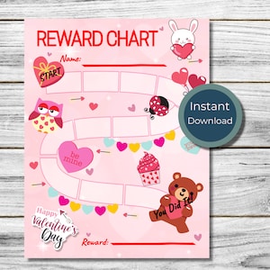 Valentines Reward Chart Kids Tracker Chore Chart Encouragement Potty ...