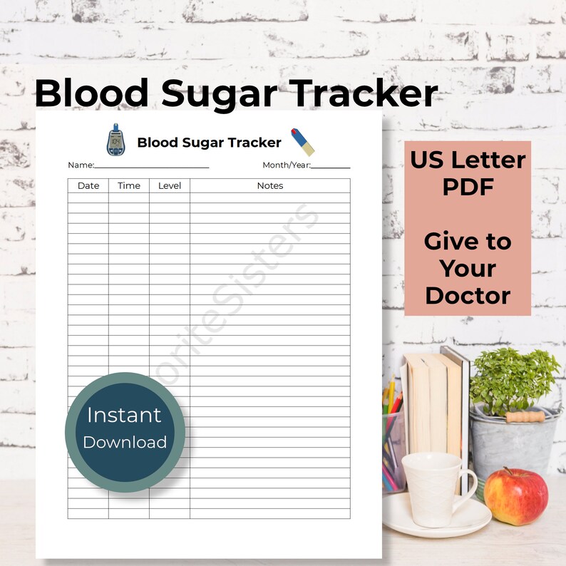 Blood Sugar Tracker Diabetes Log Journal Printable - Etsy