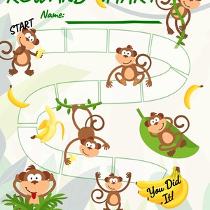 Monkey Reward Chart Kids Girl Tracker Chores Encouragement Potty Fun ...