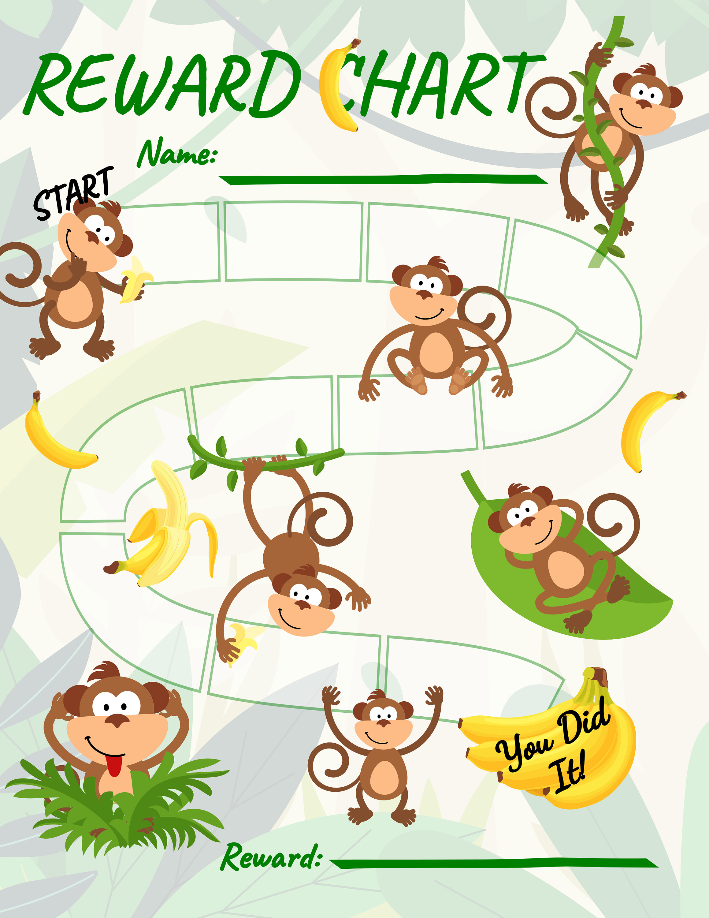 Monkey Reward Chart Kids Girl Tracker Chores Encouragement Potty Fun ...