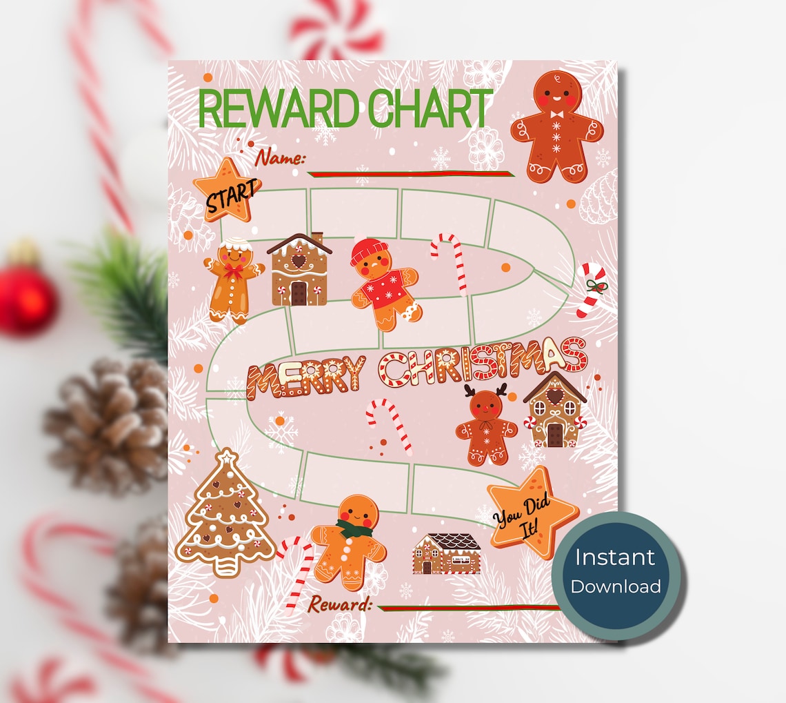 Christmas Reward Chart Kids Tracker Chore Encouragement Potty Xmas ...