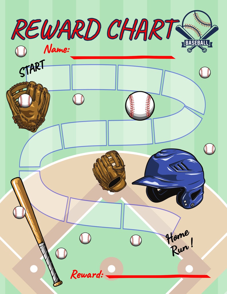 Baseball Reward Chart B-ball Reward Chart Kids Boy Girl Tracker Chores ...