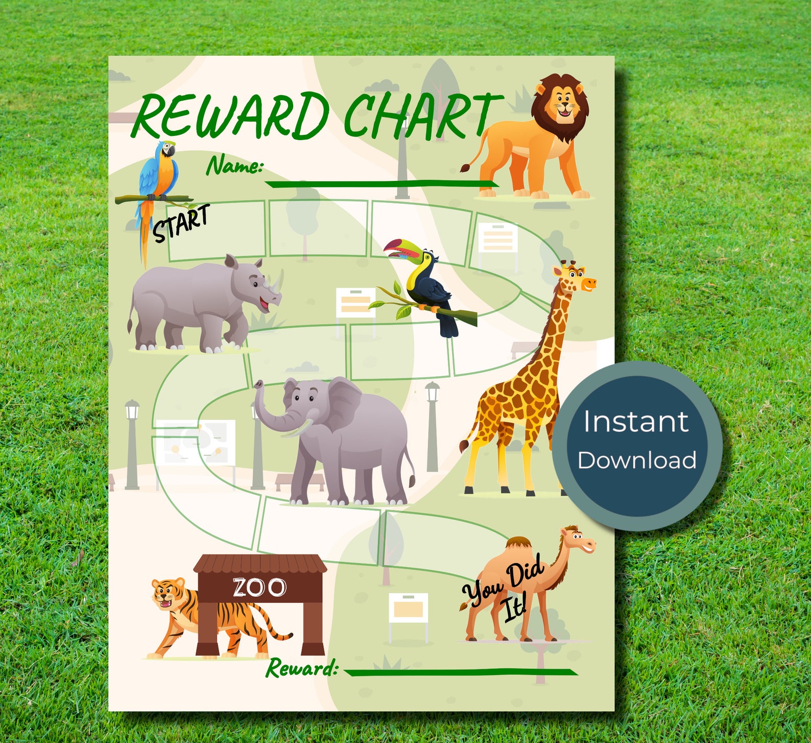 Zoo Reward Chart Kids Girl Boy Tracker Chores Encouragement Potty ...