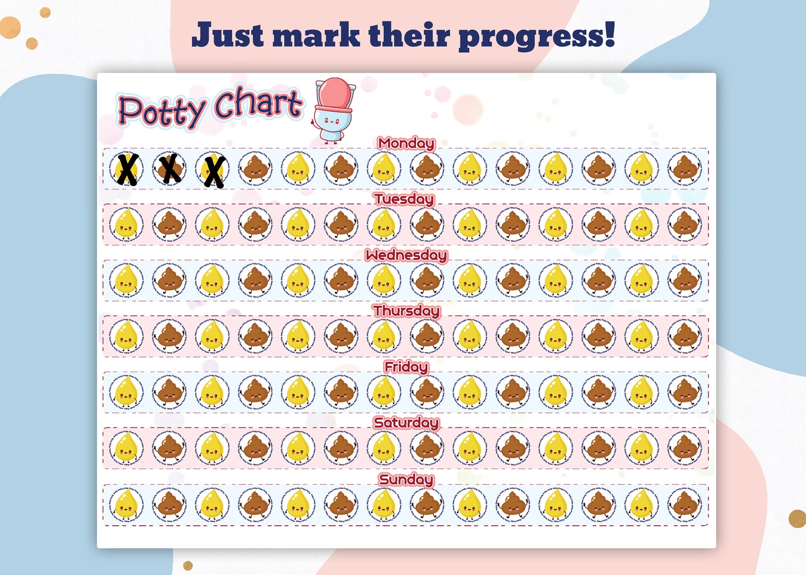 Printable Potty Chart, Printable, Multi-pack, Cute Fun Colors, Instant ...