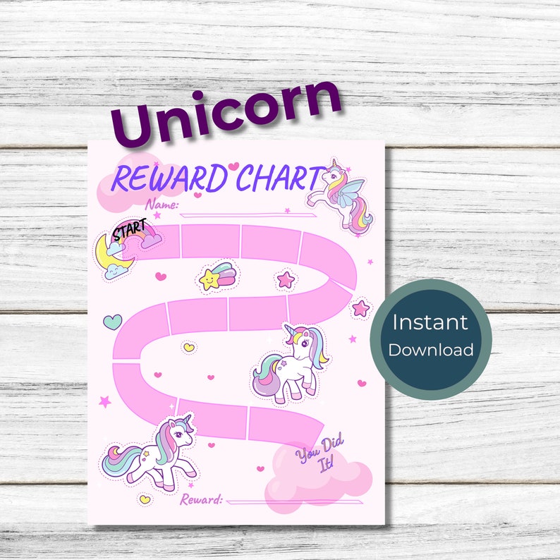 Unicorn Reward Chart, Kids, Girl, Tracker, Chores, Encouragement, Potty ...