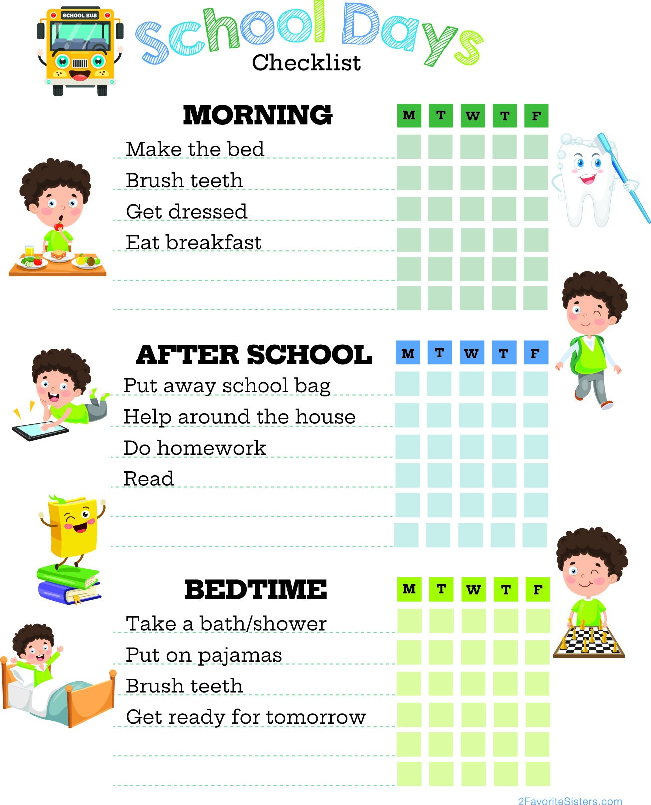 Editable School Checklist List School Day Weekly Morning School Todo ...