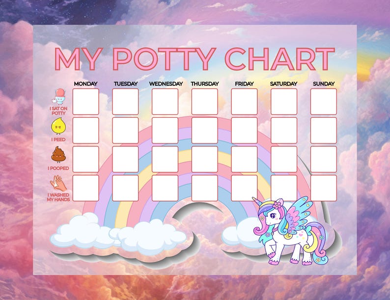 Unicorn Potty Training Chart Printable Girl Cute Fun Colors Instant ...