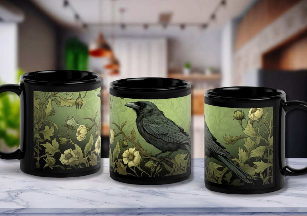 Medieval Floral Crow Coffee Mug Work Large Witch Wicca Magic Enchant ...