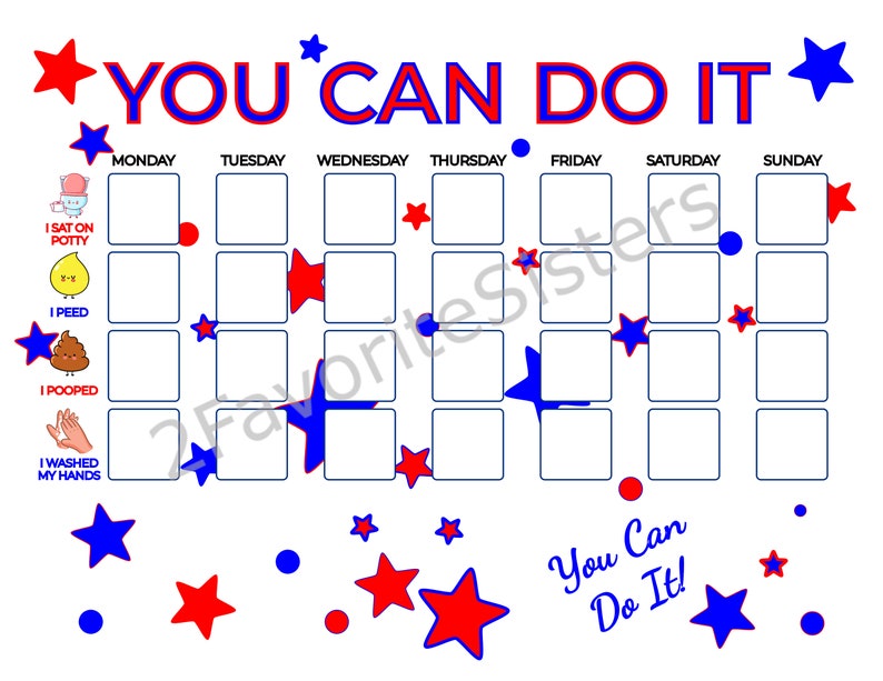 Reward Star Potty Training Chart Printable Summer July Cute Fun Instant ...