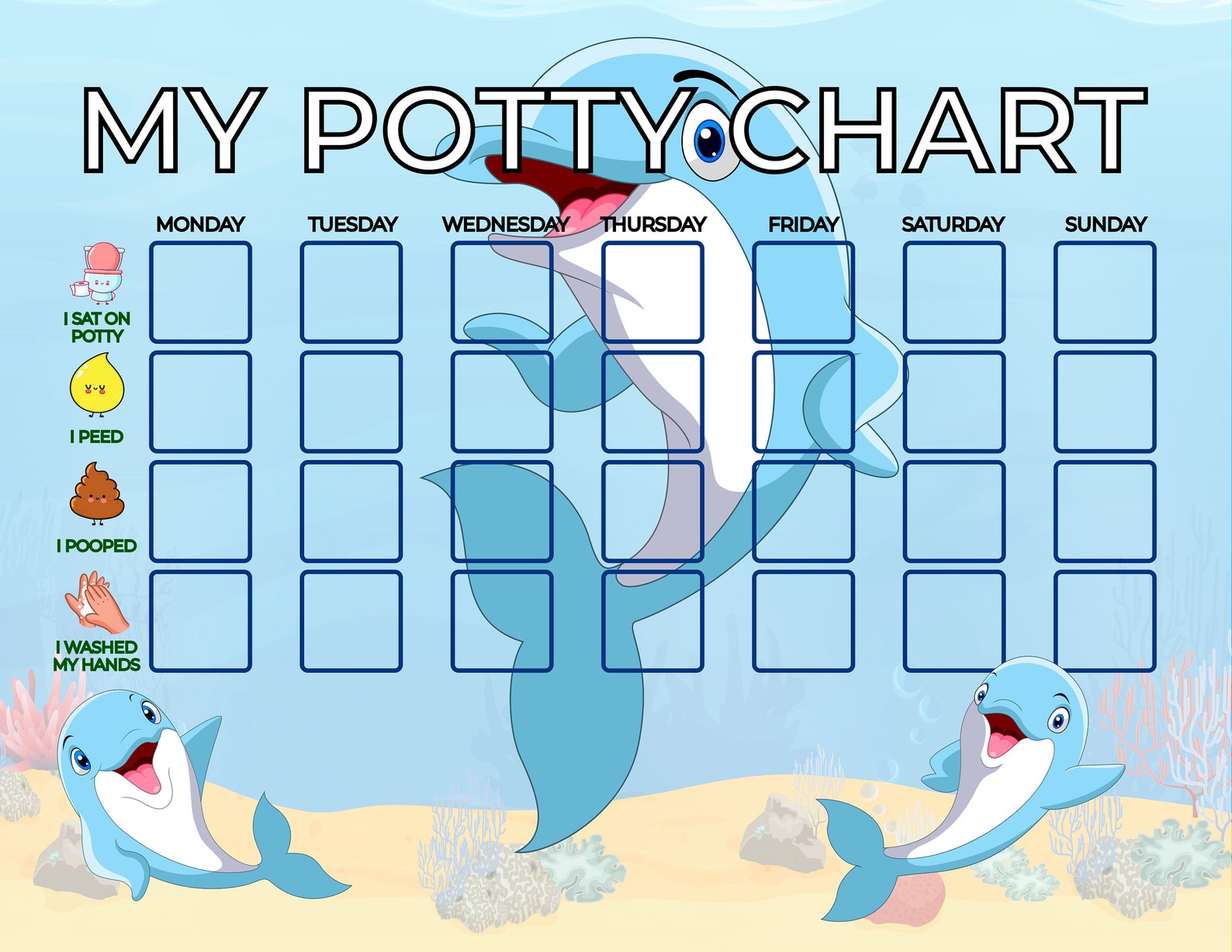 Best Dolphin Potty Training Chart, Printable, Cute Fun Colors, Instant ...